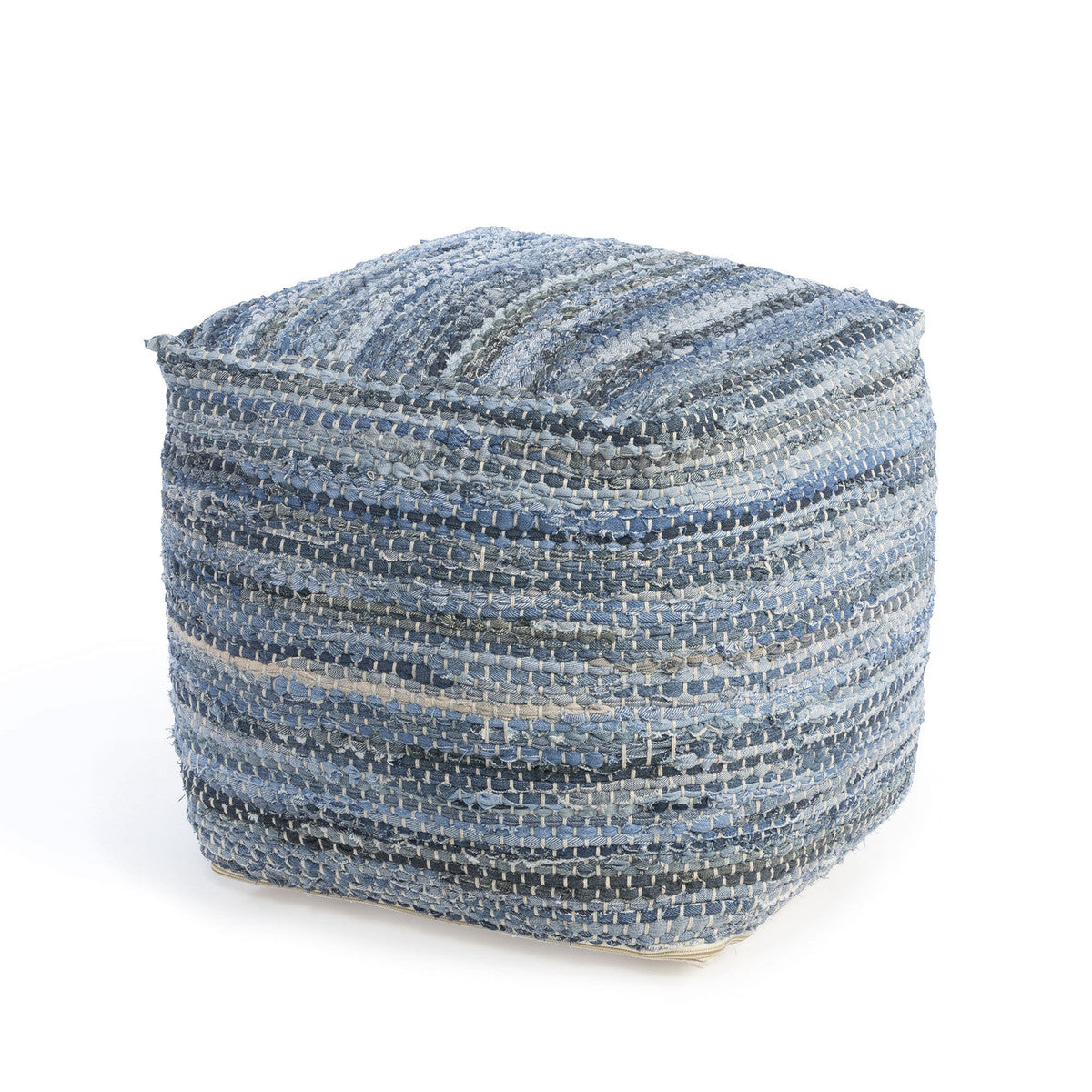 Woven Recycled Denim Pouf | Coastal Decor | Coastal Compass Home Decor ...